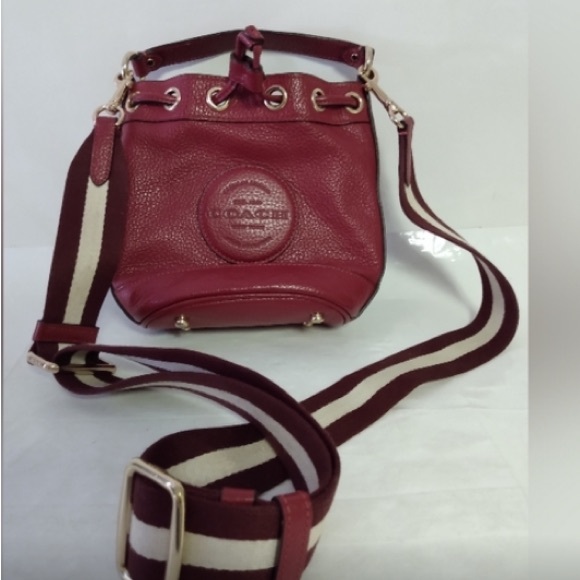 Coach | Bags | Coach Red Pebble Leather Mini Bucket Crossbody Bag In ...